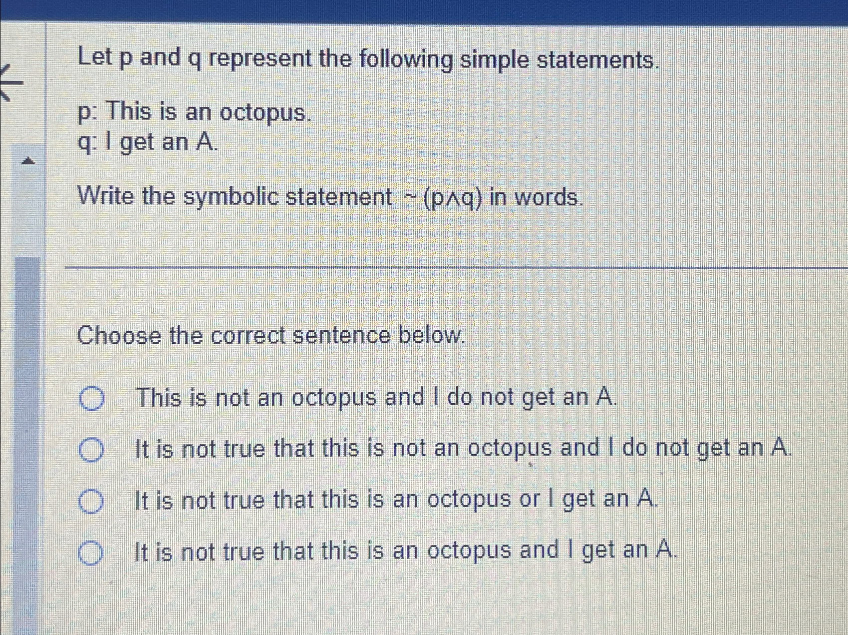 Solved Let p ﻿and q ﻿represent the following simple | Chegg.com