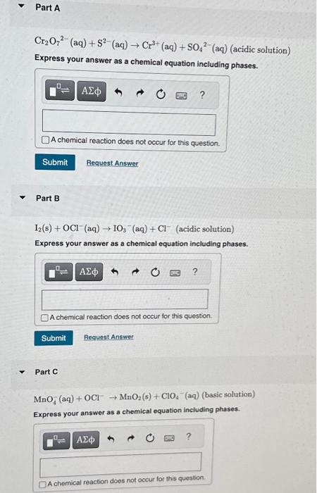 Solved Cr2O72−(aq)+S2−(aq)→Cr3+(aq)+SO42−(aq) (acidic | Chegg.com