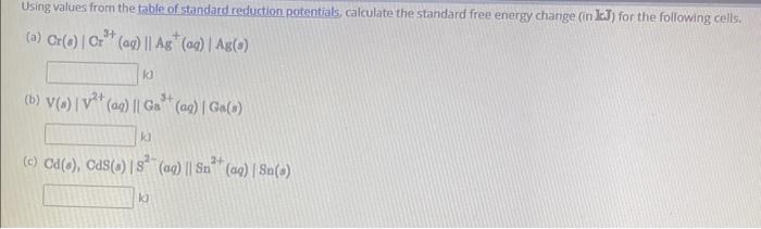 Solved Using Values From The Table Of Standard Reduction 