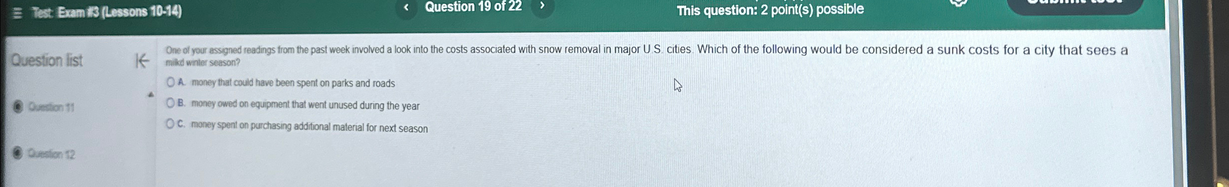 Solved Test Exam 13 (Lessons 10.14)Question 19 of 22This | Chegg.com Solved Test Exam 13 (Lessons 10.14)Question 19 of 22This | Chegg.com