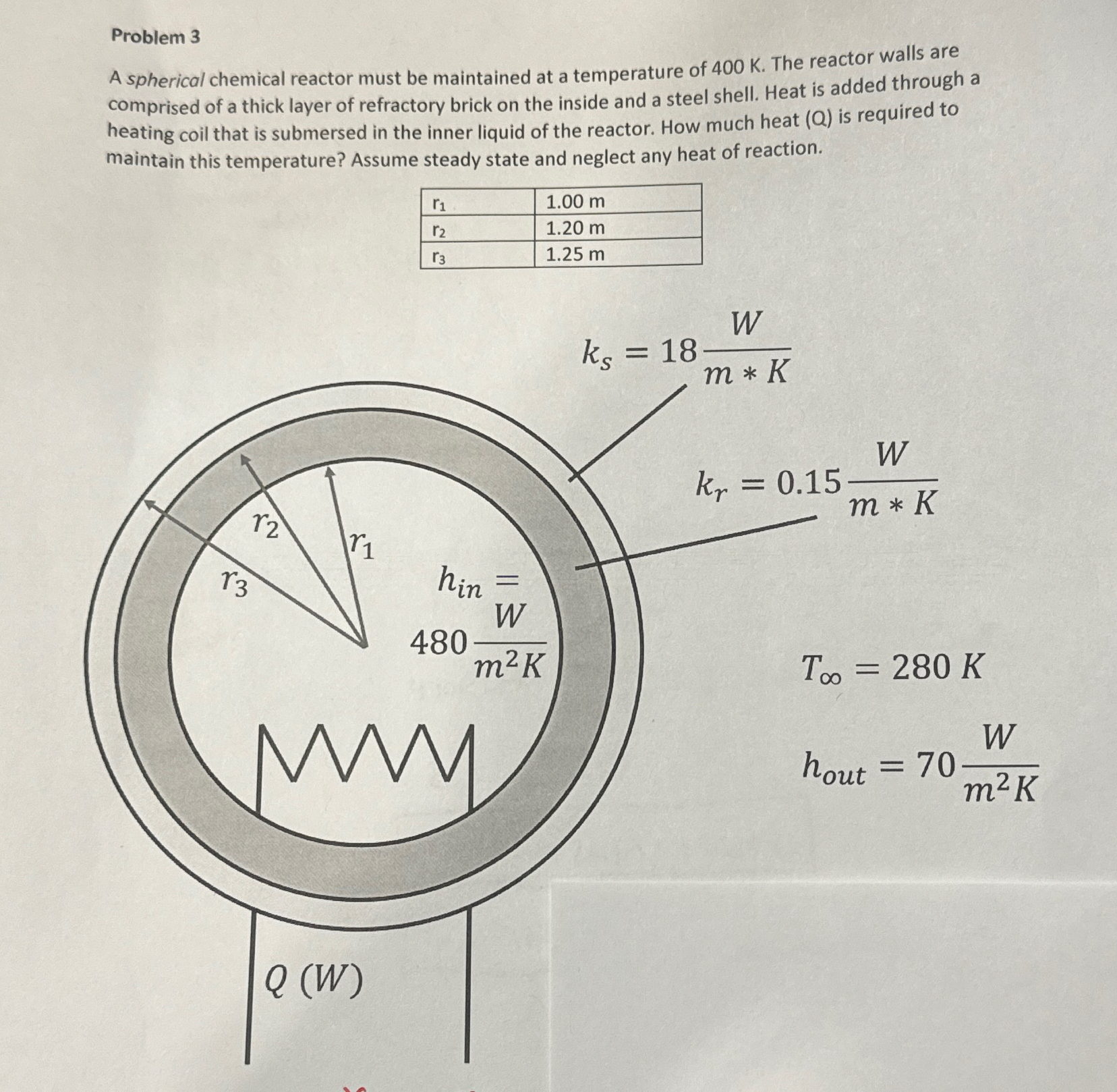 Solved Problem 3A spherical chemical reactor must be | Chegg.com