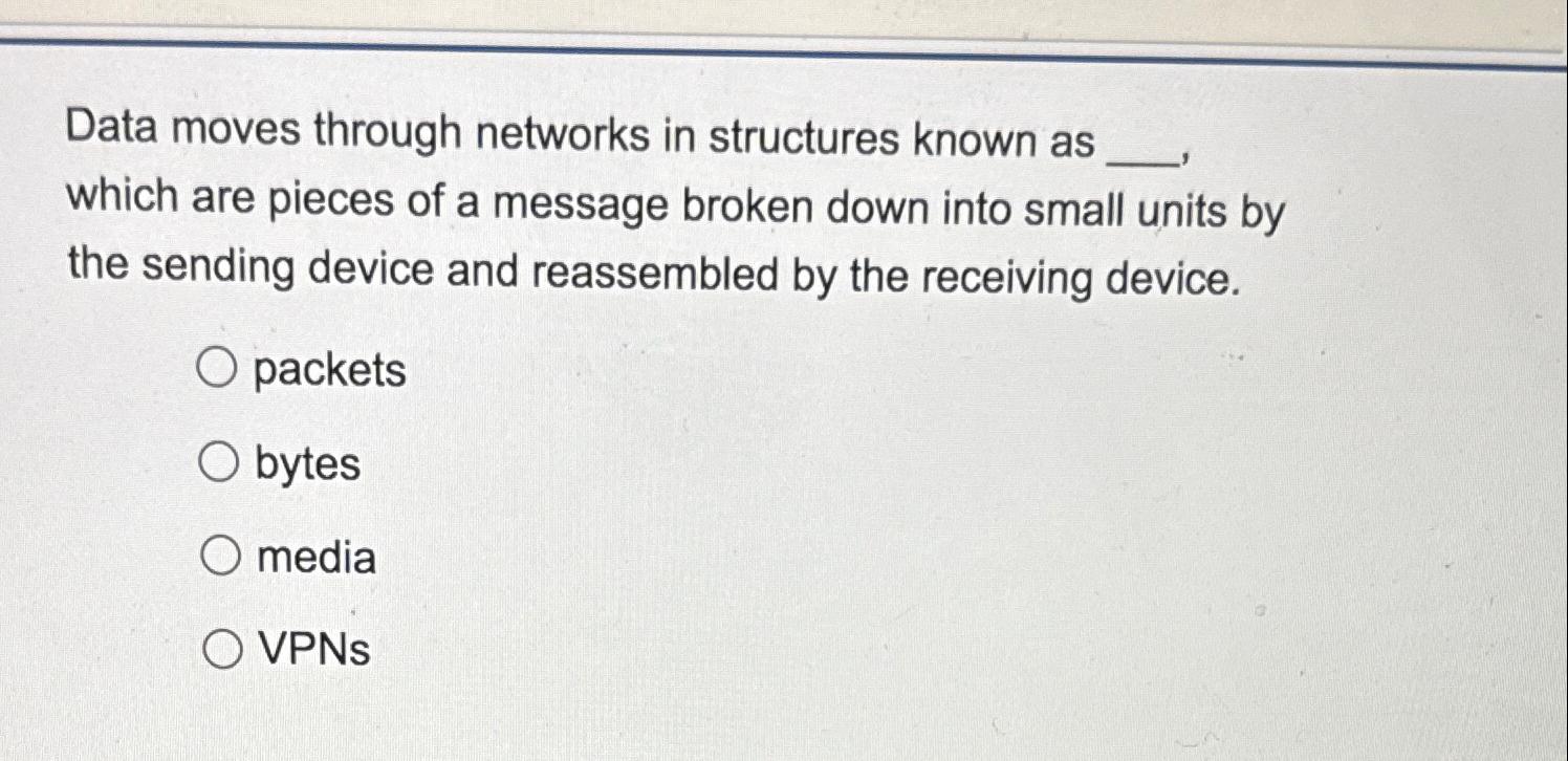 Solved Data moves through networks in structures known as | Chegg.com