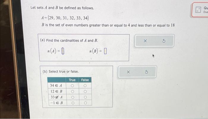 Solved Let sets A and B be defined as follows. | Chegg.com