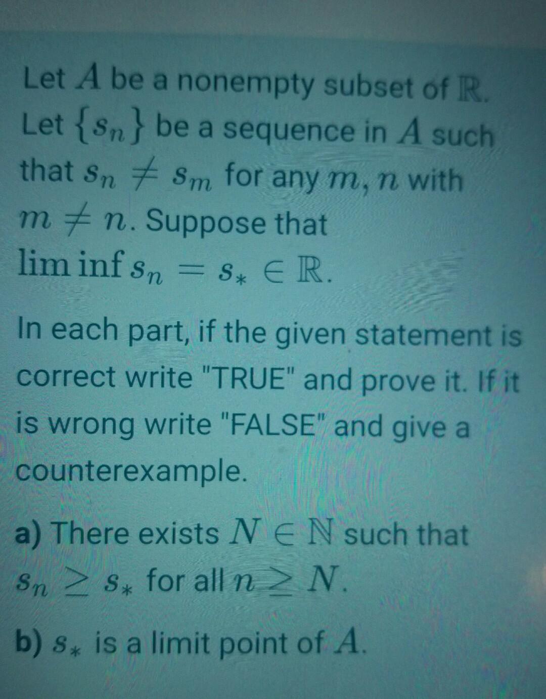 Solved Let A be a nonempty subset of R. Let {n} be a | Chegg.com