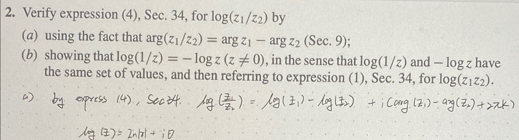 Solved Verify expression (4), ﻿Sec. 34 , ﻿for log(z1z2) | Chegg.com