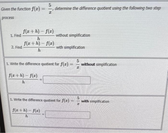 Solved Given the function f(x)=x5, determine the difference | Chegg.com