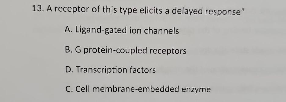 Solved A receptor of this type elicits a delayed response"A. | Chegg.com
