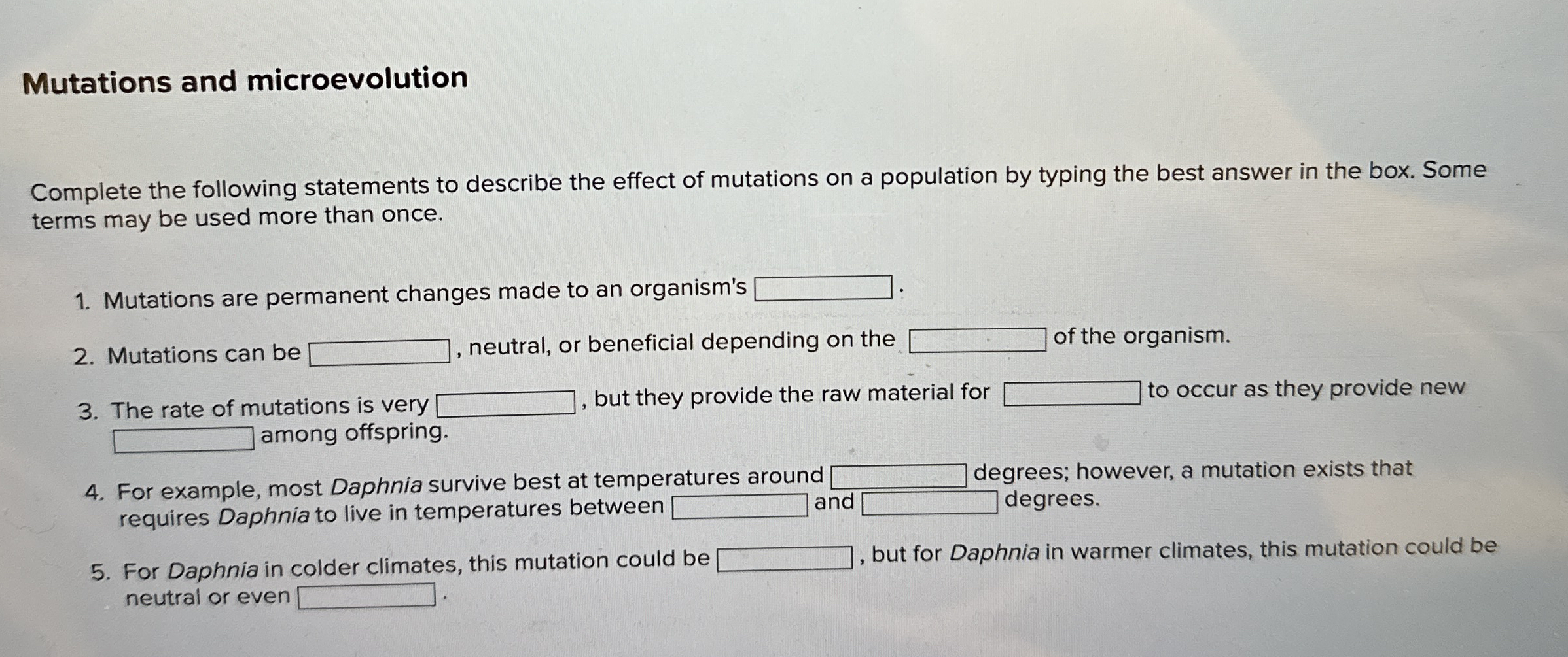 Solved Mutations and microevolutionComplete the following | Chegg.com