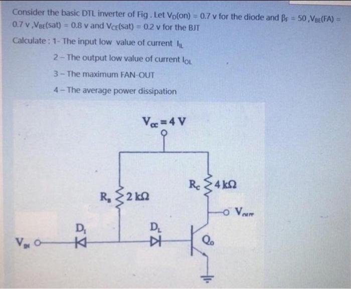 Solved Consider the basic DTL inverter of Fig. Let Vp(on) = | Chegg.com