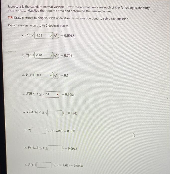 Solved Suppose z is the standard normal variable. Draw the | Chegg.com