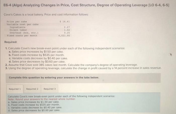 Solved E6-4 (Algo) Analyzing Changes in Price, Cost | Chegg.com