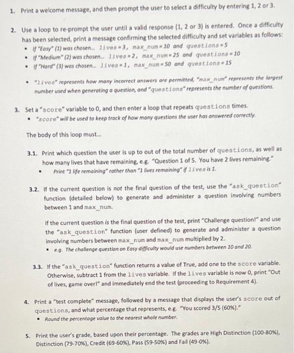 1. Print a welcome message, and then prompt the user | Chegg.com