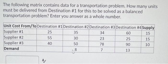 Solved The following matrix contains data for a | Chegg.com