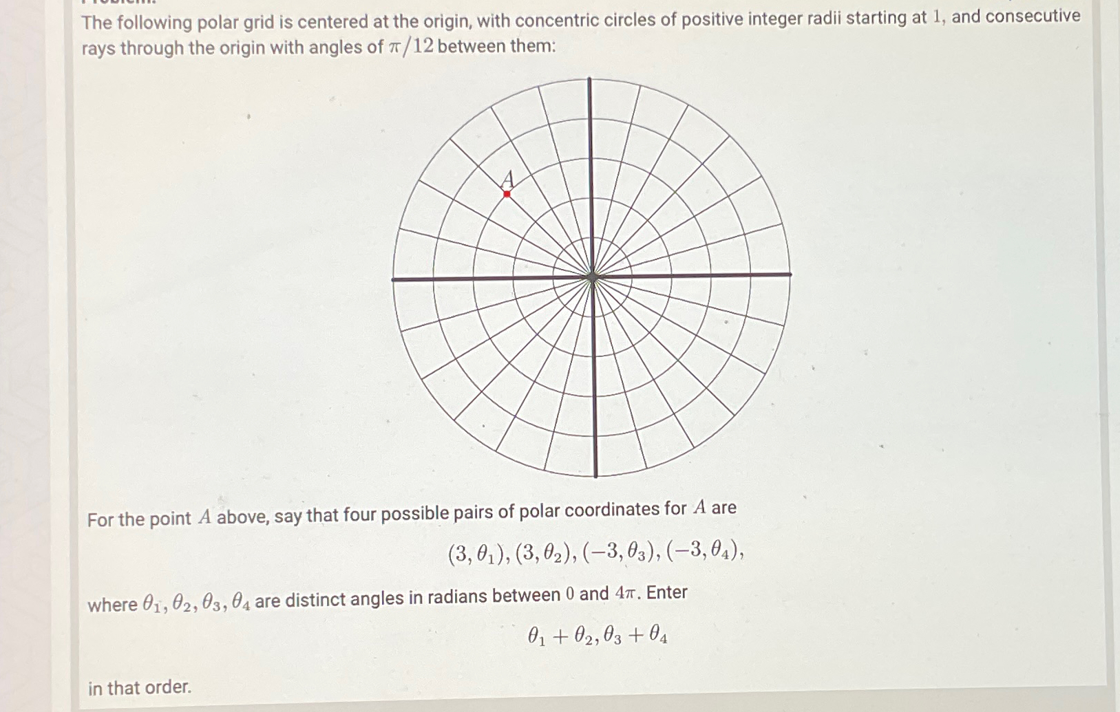 Solved The following polar grid is centered at the origin, | Chegg.com