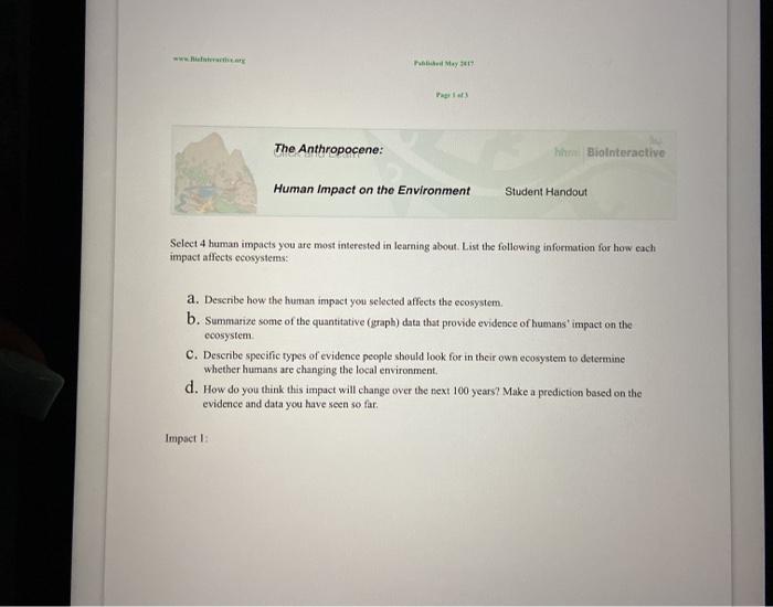 May The Anthropocene: Biointeractive Human Impact on | Chegg.com