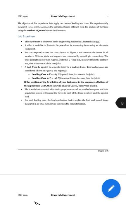 Solved ENG 1440 Truss Lab Experiment The objective of this | Chegg.com