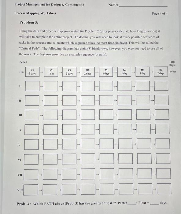 Solved Project Management for Design \& Construction Name: | Chegg.com