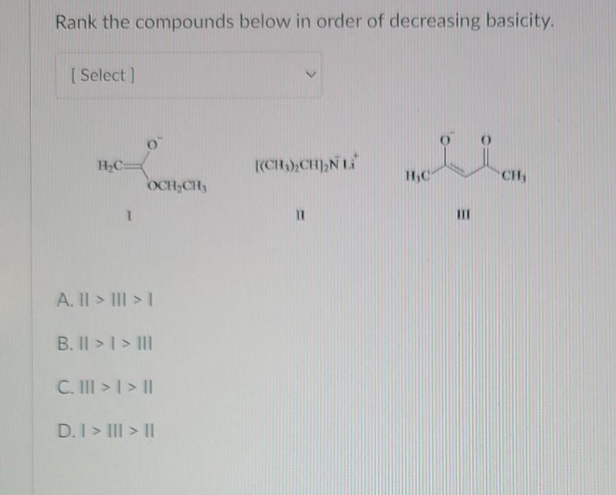 Solved Rank the compounds below in order of decreasing | Chegg.com