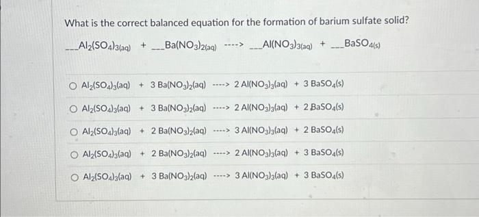 Solved What is the correct balanced equation for the | Chegg.com