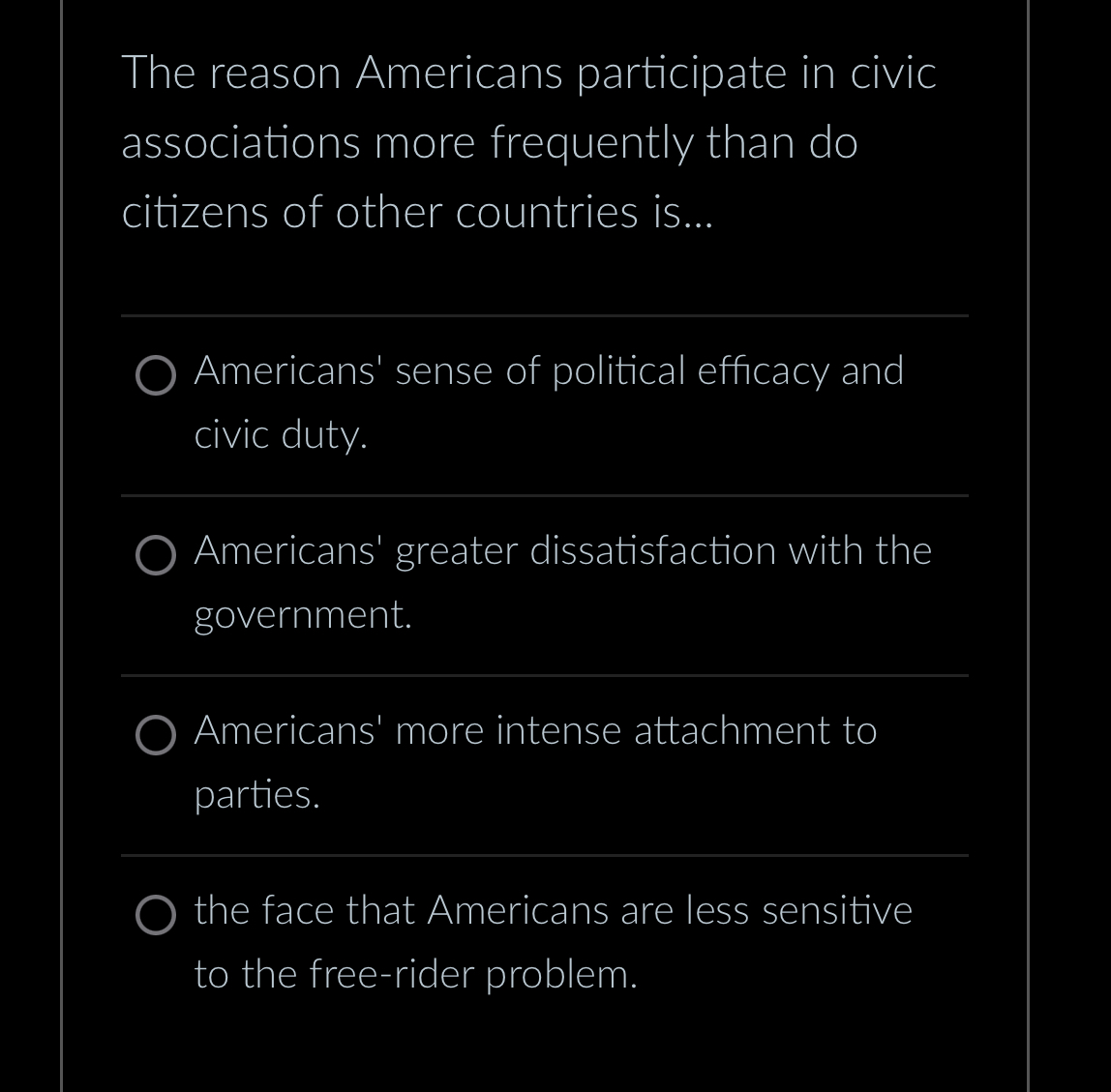 Solved The reason Americans participate in civic | Chegg.com
