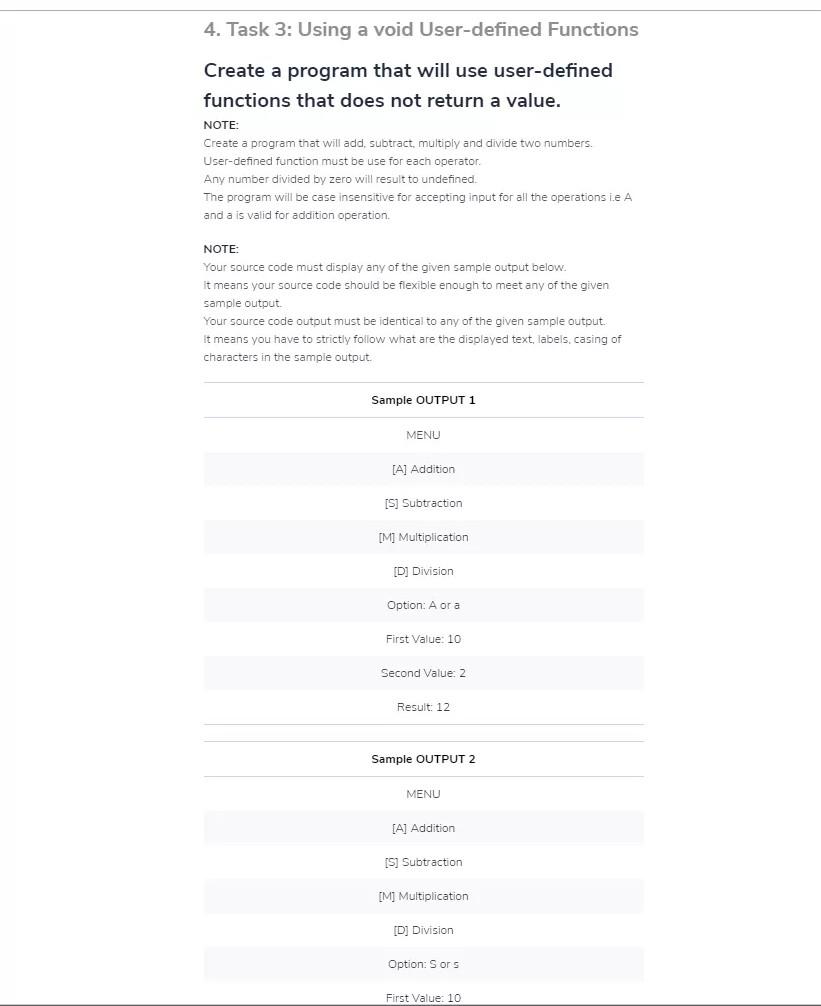 4. Task 3: Using a void User-defined Functions Create | Chegg.com