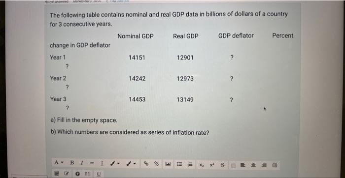 Solved The following table contains nominal and real GDP | Chegg.com