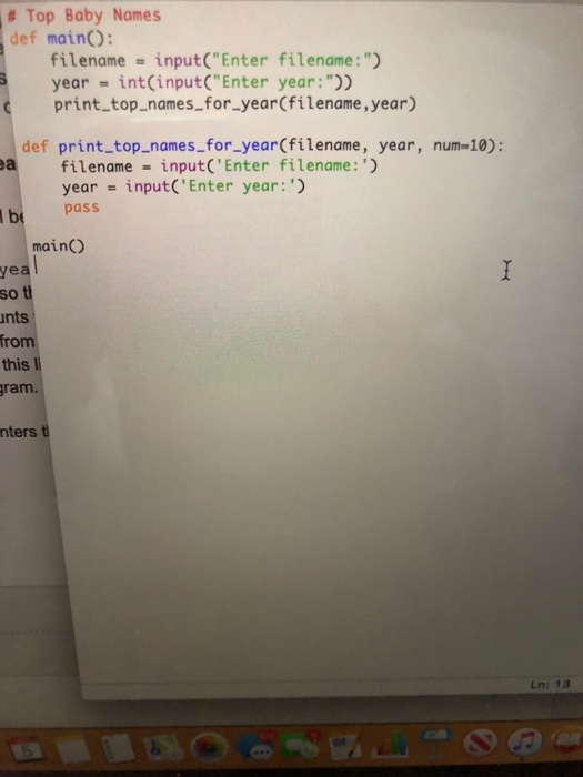 Solved In the python program names_of_the_year.py complete | Chegg.com