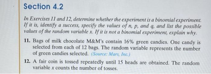 Solved Section 4.2 In Exercises 11 and 12, determine whether | Chegg.com