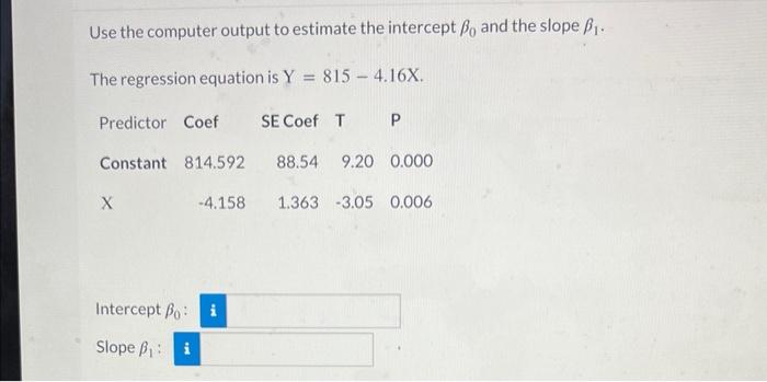 Solved Use the computer output to estimate the intercept β0 | Chegg.com