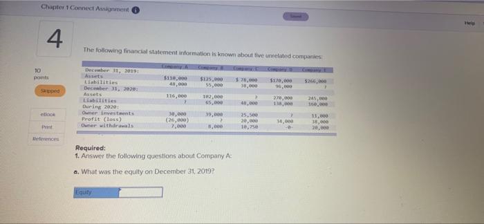 Solved Chapter 1 Connect Assent 4 The following financial | Chegg.com