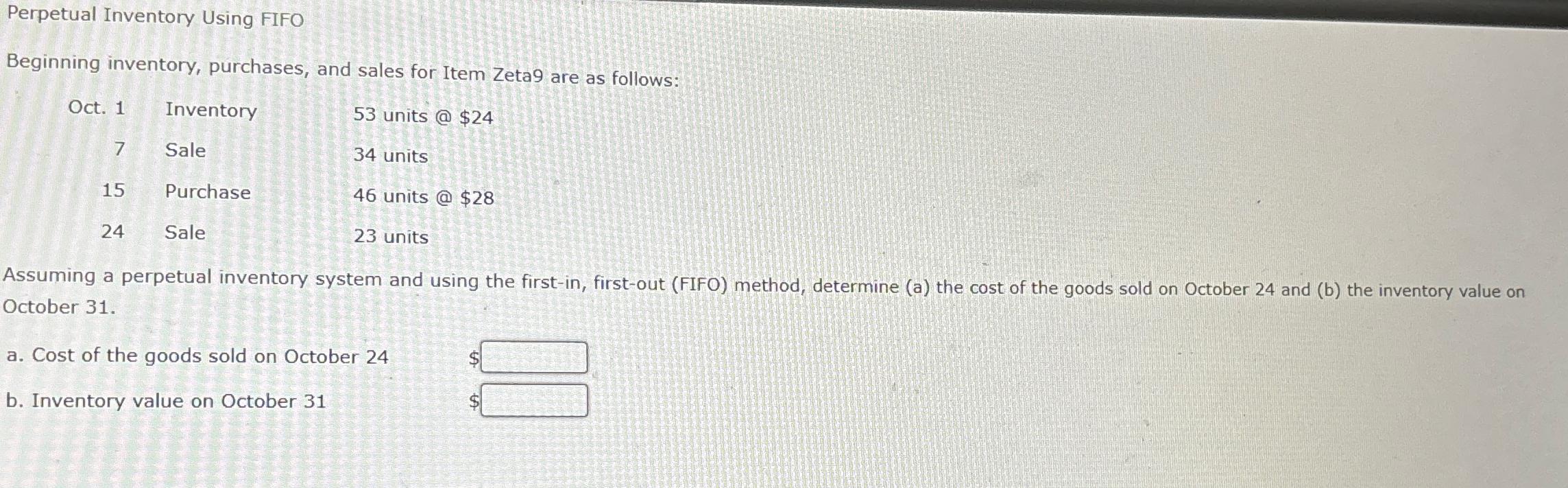 Solved Perpetual Inventory Using FIFOBeginning inventory, | Chegg.com