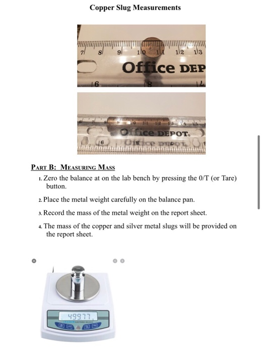 Data and Calculations Copper Metal Slug MEASUREMENT # | Chegg.com
