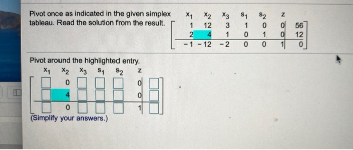 Solved Pivot once as indicated in the given simplex tableau. | Chegg.com