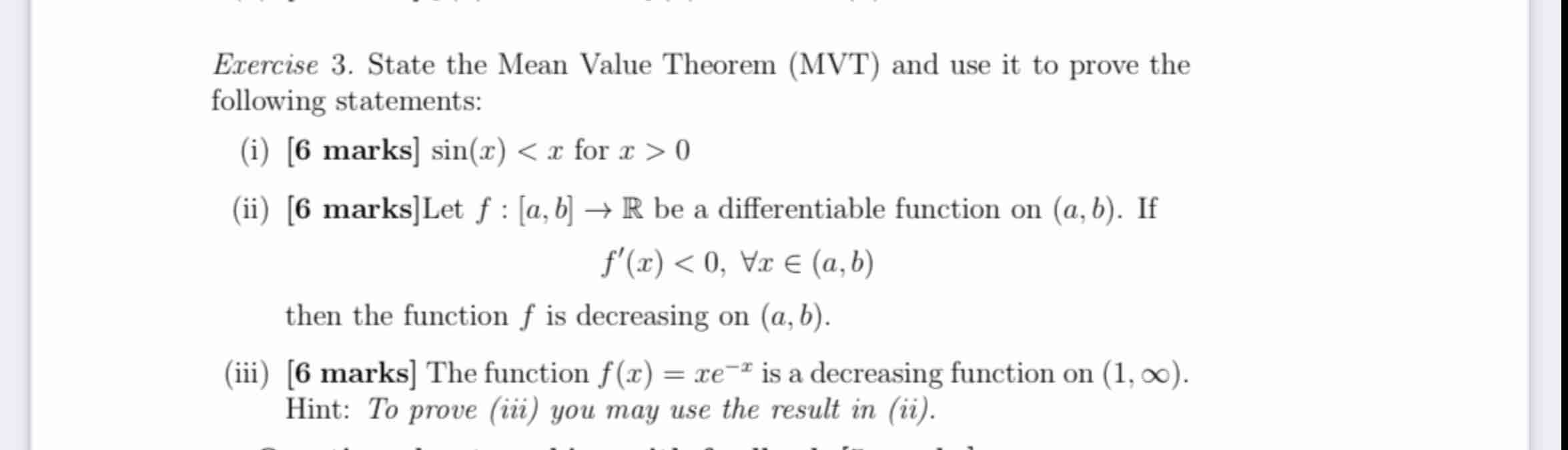 Solved Exercise 3. ﻿State the Mean Value Theorem (MVT) ﻿and | Chegg.com