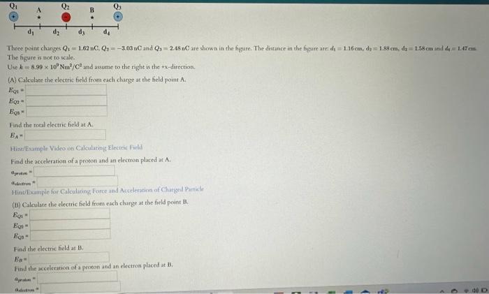 Solved Three point charges Q1=1.62nC,Q2=−3.03aC and | Chegg.com