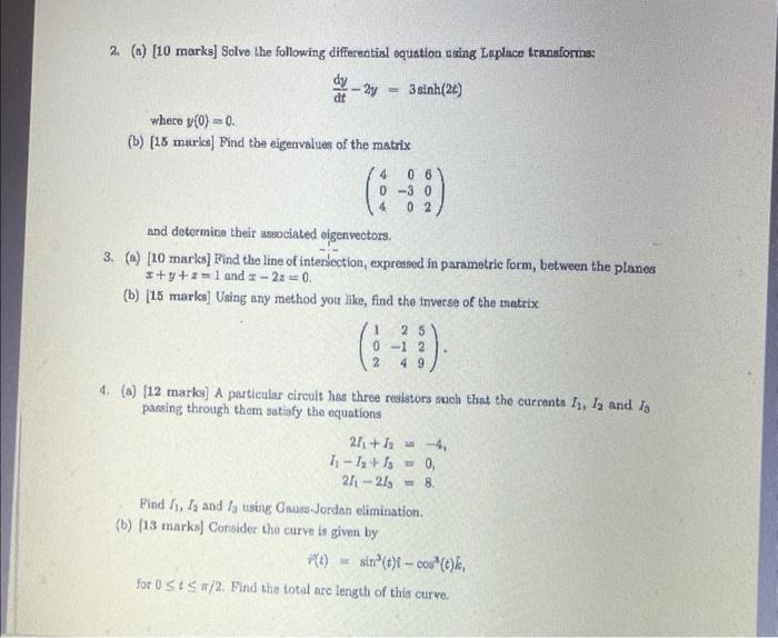 Solved 2. ( a) [10 marks] Solve the following differential | Chegg.com