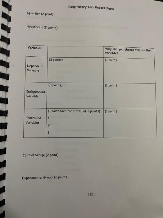 Solved Respiratory Lab Report Form Question (2 point) | Chegg.com