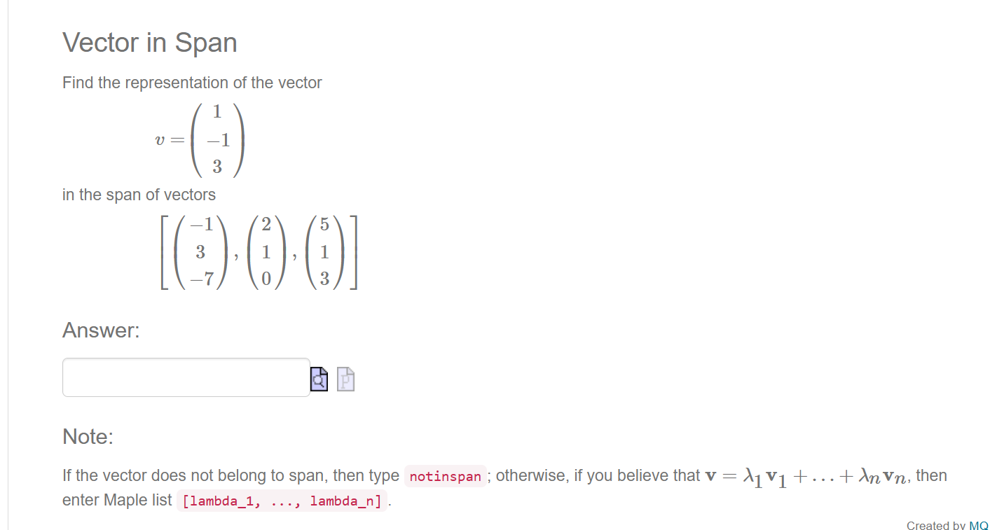 Solved Vector in ﻿SpanFind the representation of ﻿the | Chegg.com
