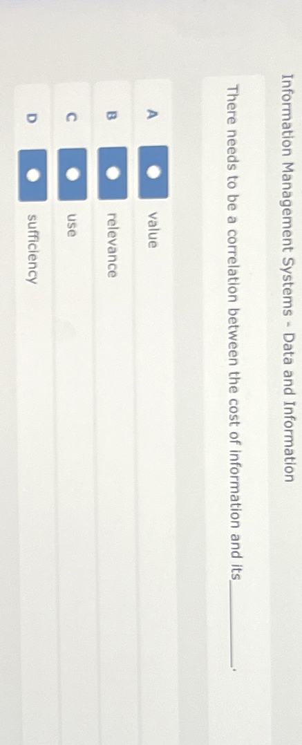 Solved Information Management Systems - ﻿Data and | Chegg.com