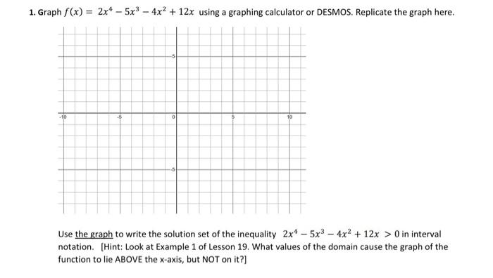 Solved 1. Graph f(x)=2x4−5x3−4x2+12x using a graphing | Chegg.com