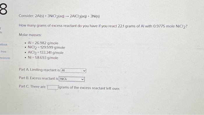 Solved 8 3 ts eBook Print ferences Consider: 2Al(s) + | Chegg.com