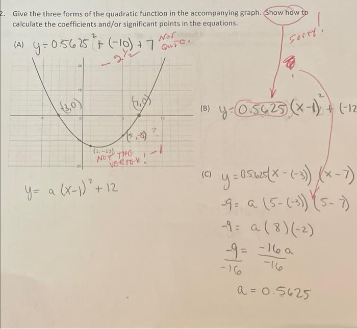 Solved 2. Give the three forms of the quadratic function in | Chegg.com