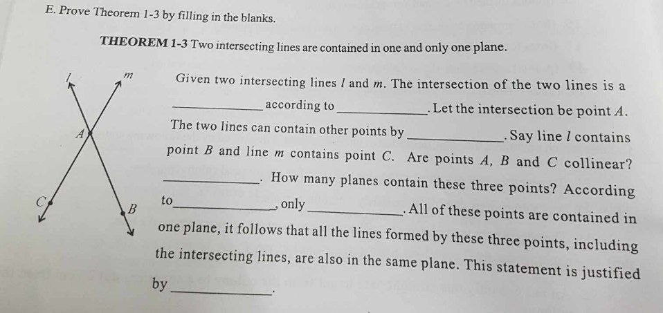 Solved E. ﻿Prove Theorem 1-3 ﻿by filling in the | Chegg.com