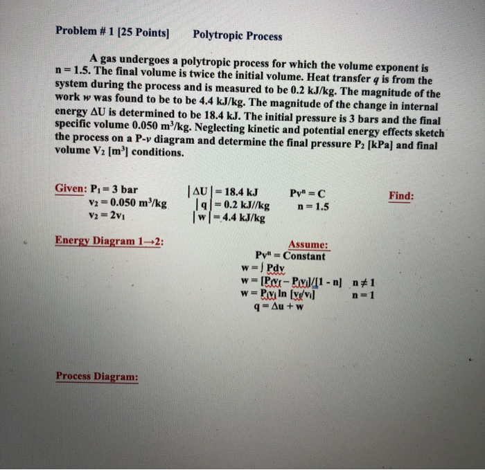Solved Problem #1 (25 Points) Polytropic Process A gas | Chegg.com