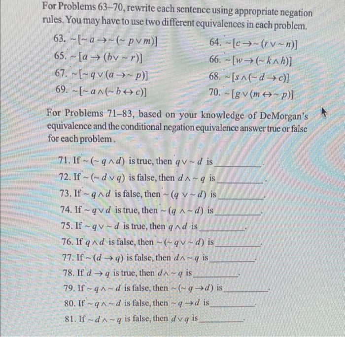 Solved For Problems 63-70, rewrite each sentence using | Chegg.com