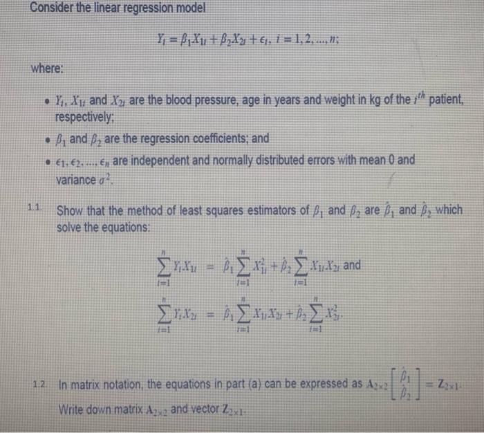 Solved Consider the linear regression model | Chegg.com