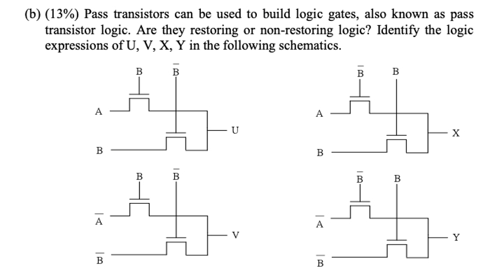 Solved (b) (13%) ﻿Pass transistors can be used to build | Chegg.com