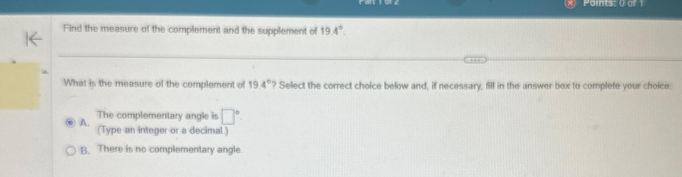 Solved Find the measure of the complement and the supplement | Chegg.com