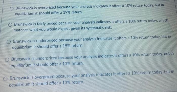 Solved You are evaluating Brunswick stock. Its beta is 1.5. | Chegg.com