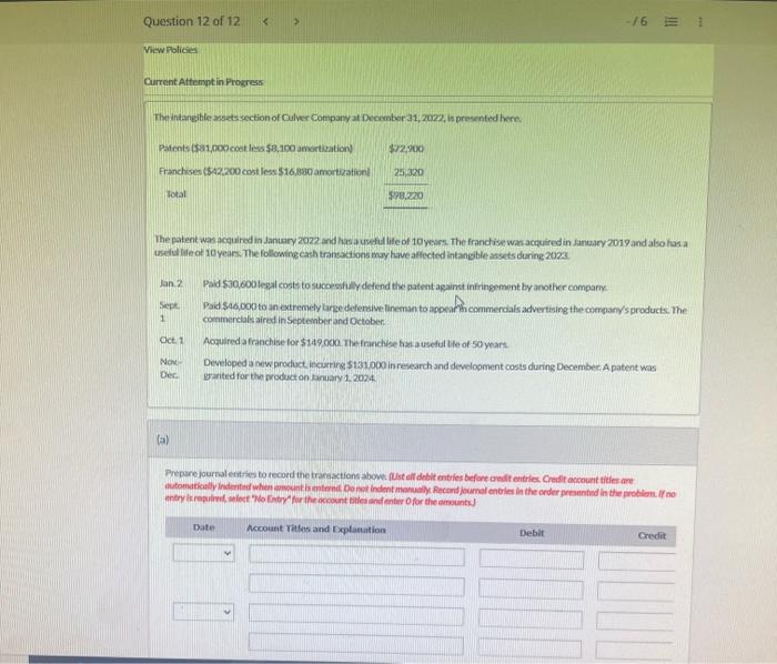 Solved Current Attempt in Progress Thy intangible ansets | Chegg.com